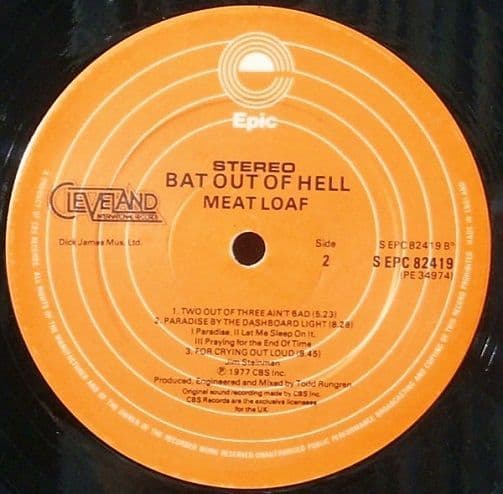 MEAT LOAF Bat Out Of Hell Vinyl Record LP Epic 1977